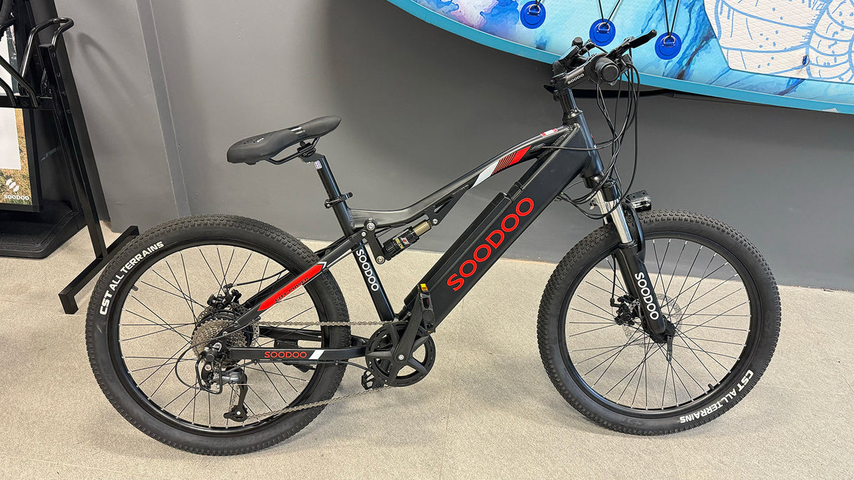 Red SOODOO Full Dual Suspension Mountain Electric Bike Red Electric mo ...